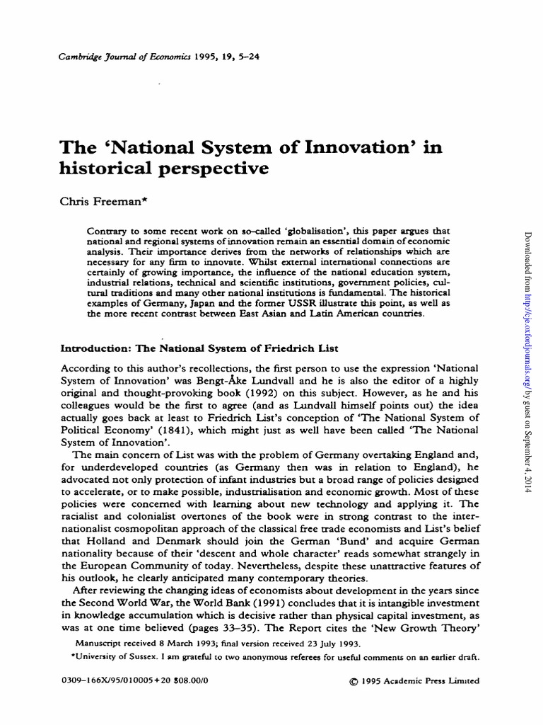 Freeman - The National System of Innovation' in Historical Perspective ...