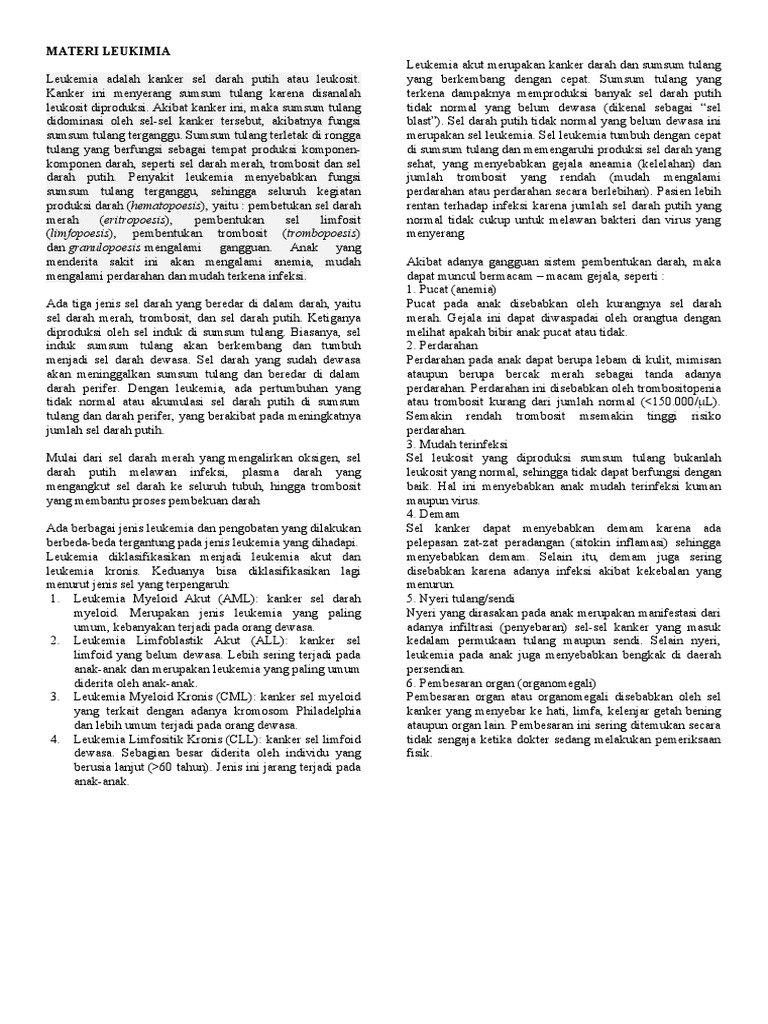 Penyebab dan Ciri-Ciri Leukemia | PDF