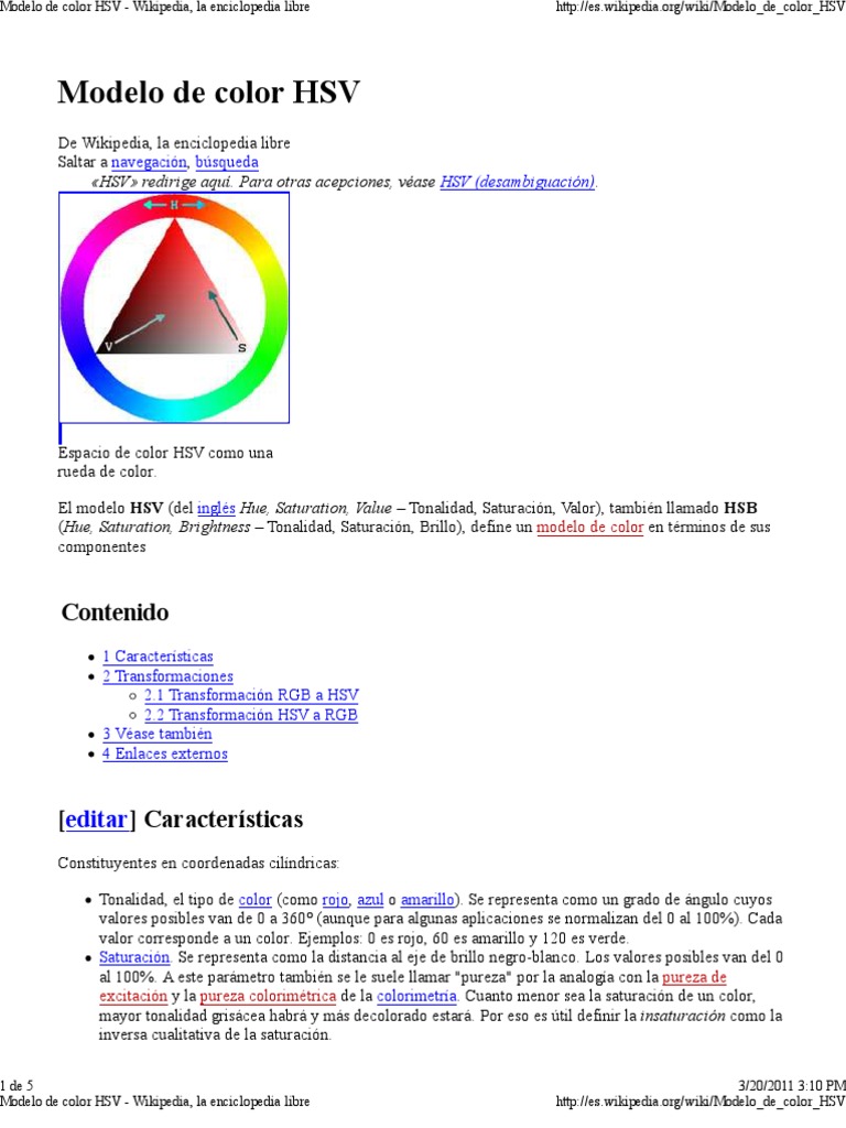 Modelo de Color HSV - Wikipedia, La Enciclopedia Libre | Visión ...