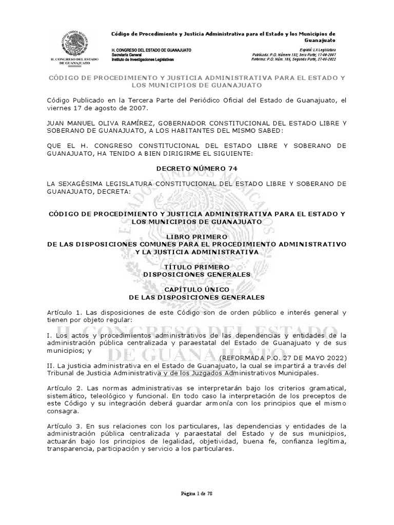 Codigo de Procedimiento y Justicia Administrativo PYJAEG - Reforma - PO - 27mayo2022 | PDF ...