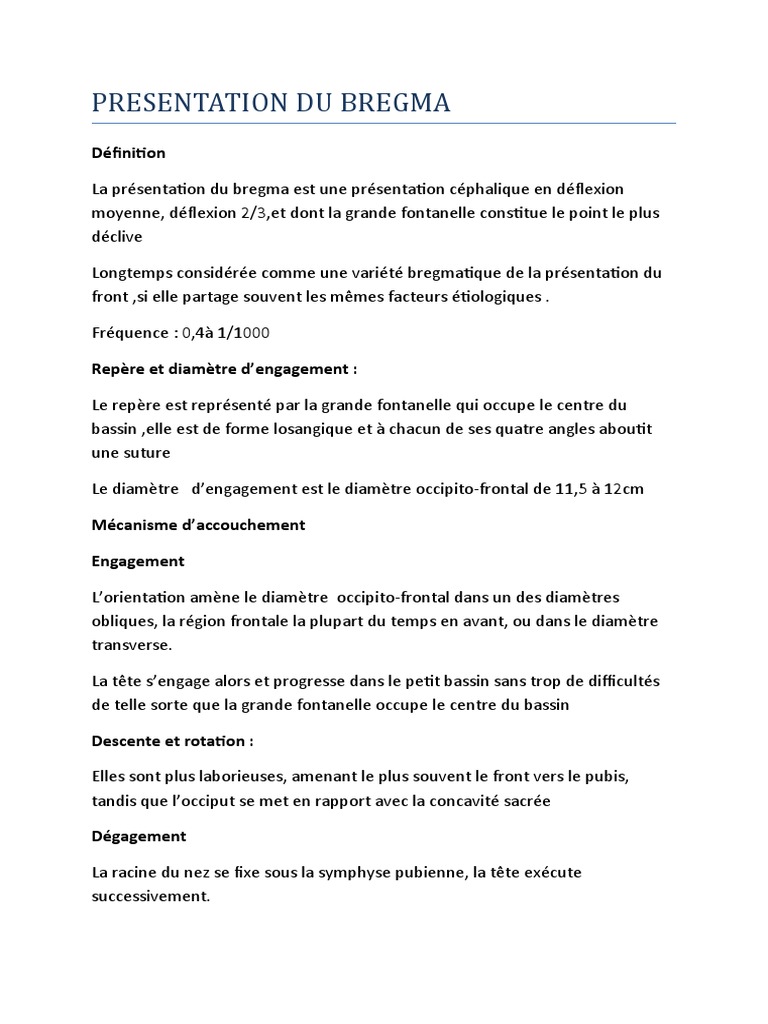 Présentation du Bregma en Accouchement | PDF