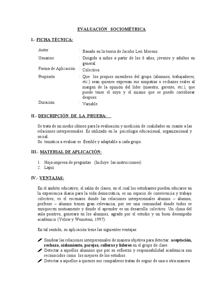 Test Sociometrico | PDF | Psicología Social | Ciencias del comportamiento