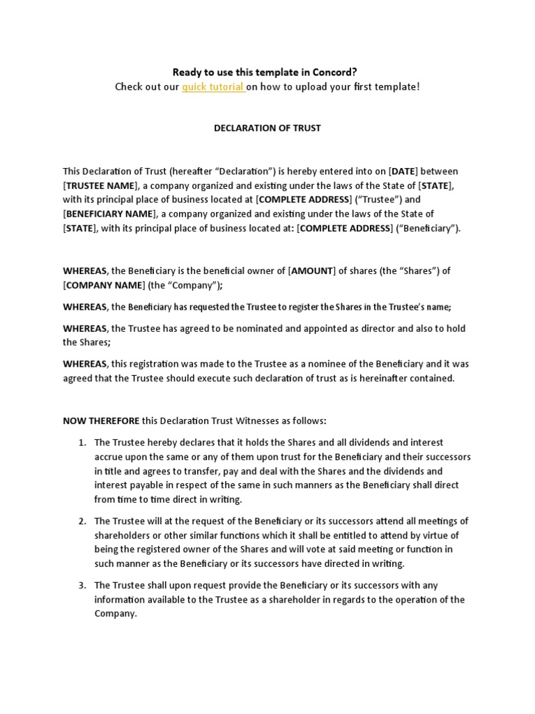 Declaration Od Trust - Stock | PDF | Trust Law | Trustee