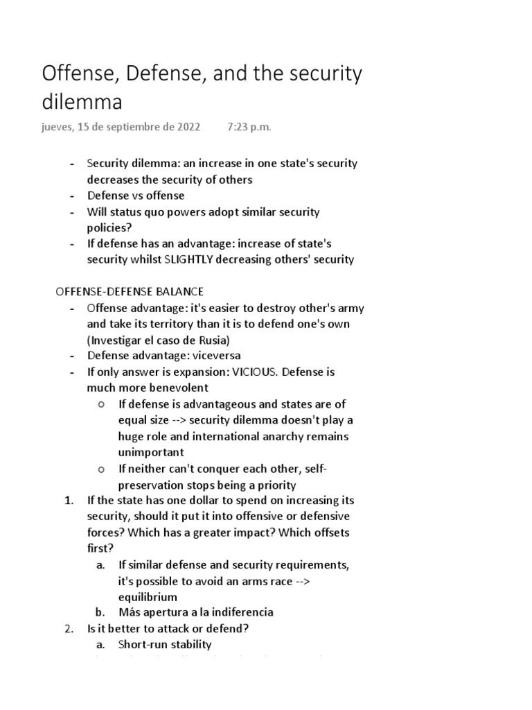 Offense, Defense, and The Security Dilemma | PDF | Crime & Violence ...