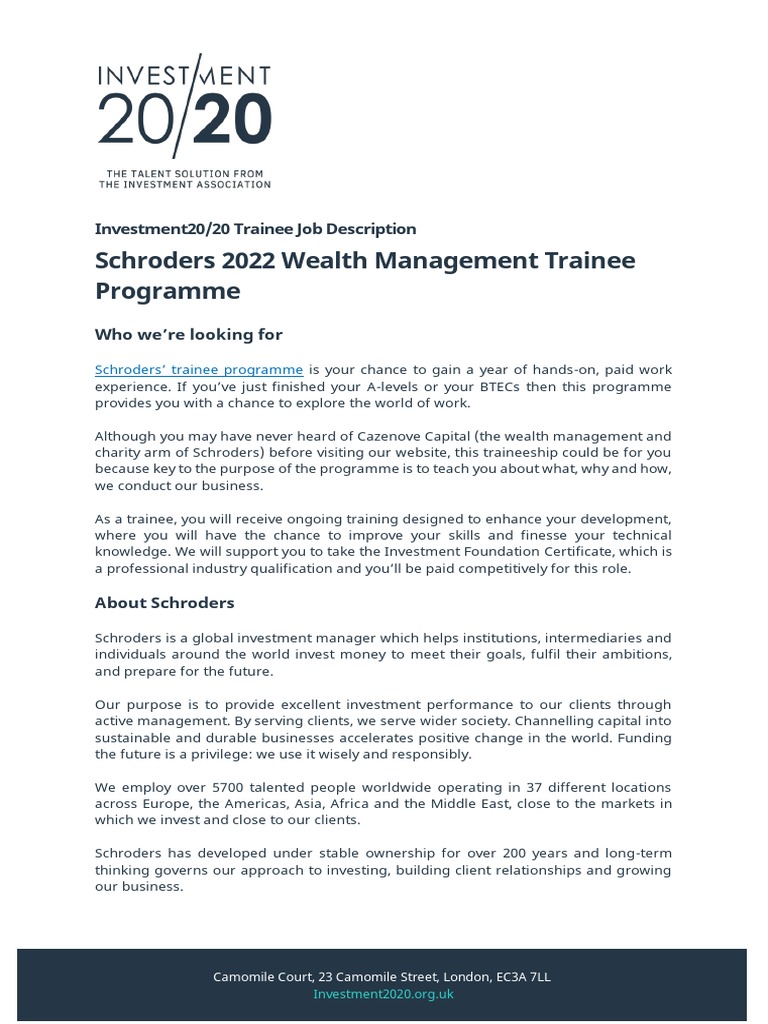 Schroders 2023 I2020 London Wealth Management Trainee 20 01 2023 | PDF ...
