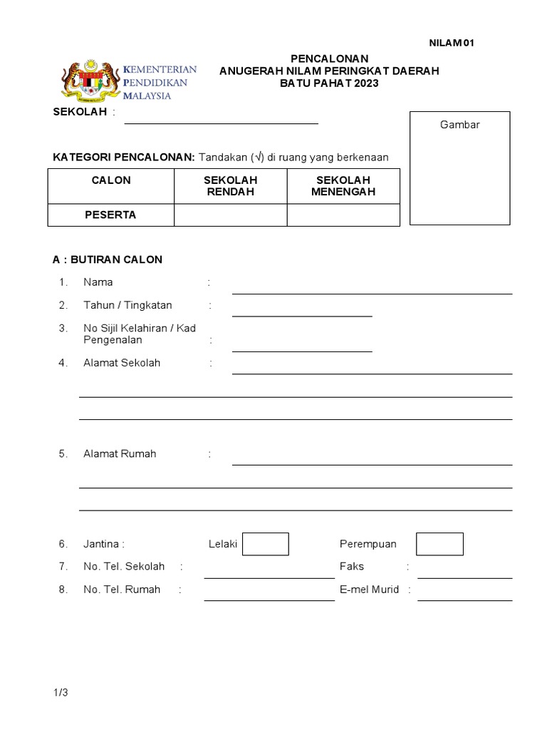 Borang Pencalonan Anugerah Nilam | PDF Borang Pencalonan Anugerah Nilam | PDF