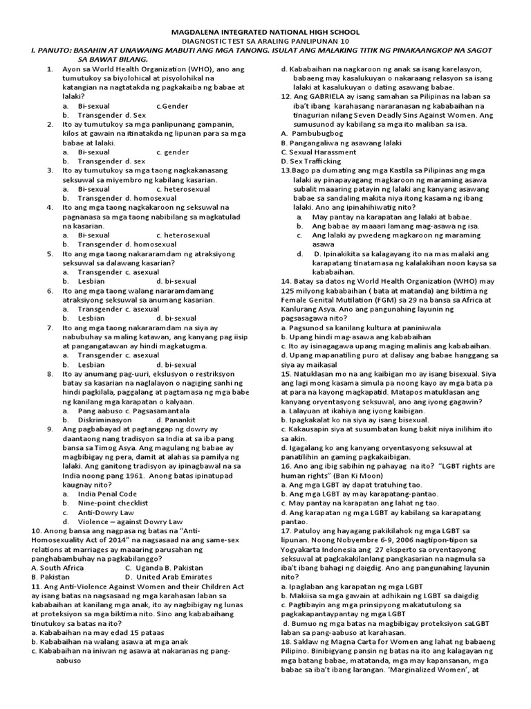 3rd Diagnostic Test Ap10 | PDF