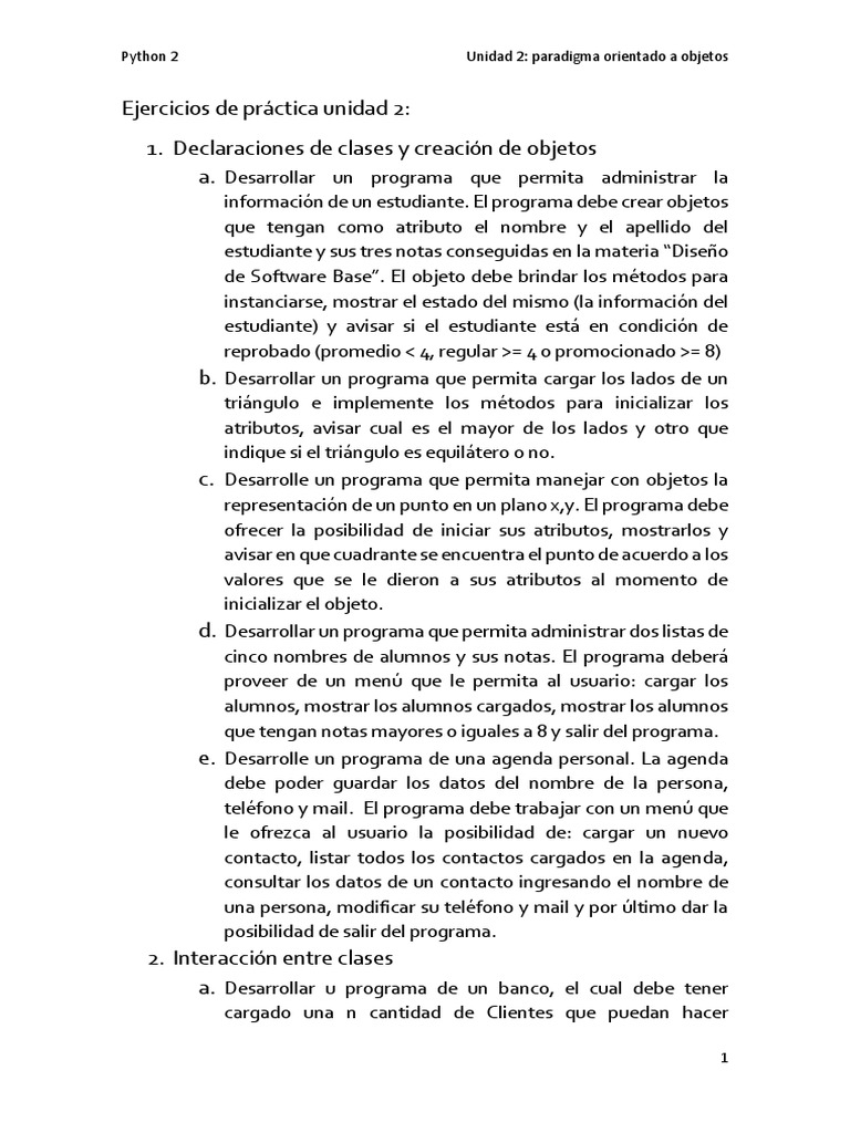 Ejercicios de Práctica Unidad 2 | Descargar gratis PDF | Programación ...