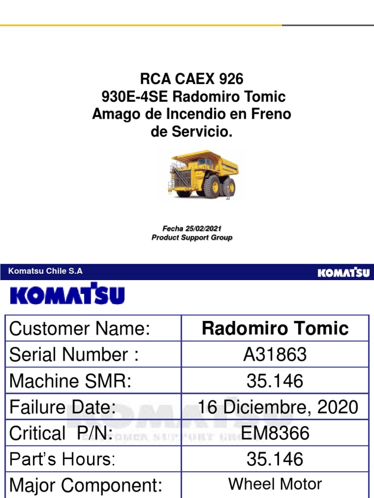 Rca Caex 926 930E-4SE Radomiro Tomic Amago de Incendio en Freno de Servicio | PDF | Ingeniería ...