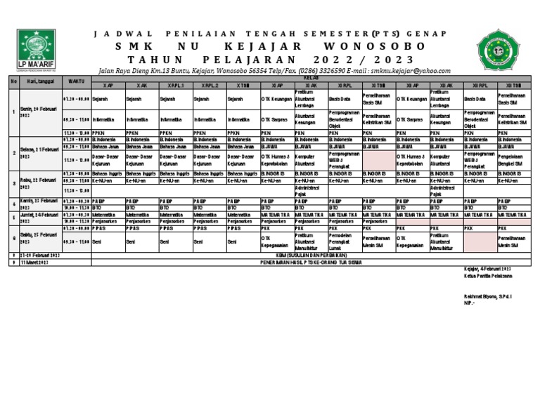 JADWAL PTS 2023 Genap | PDF