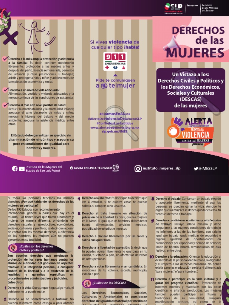 Triptico Derechos de Las Mujeres | PDF | Igualdad social | Salario
