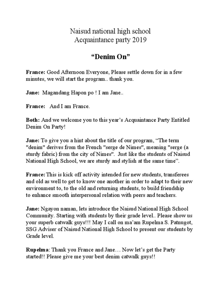 Acquaintance Party 2019 Script | PDF | Cellulose | Cotton