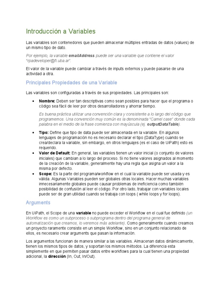 Introducción A Variables - Lectura Previa A UiPath | PDF | Variable ...
