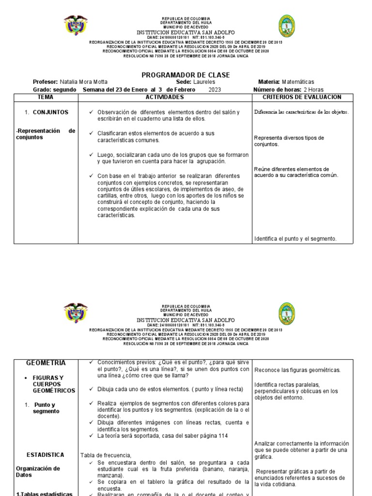 Programador de Clase Matematicas, Geomètria y Estadistica de Segundo | PDF
