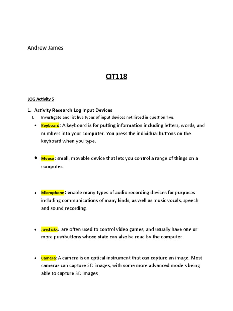 Activity Research Log Input Devices | PDF | Computer Keyboard | Cursor (User Interface)
