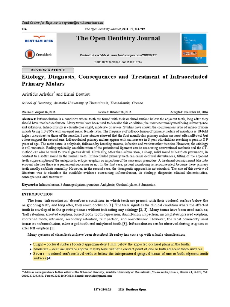 Etiology, Diagnosis, Consequences and Treatment of Infraoccluded ...