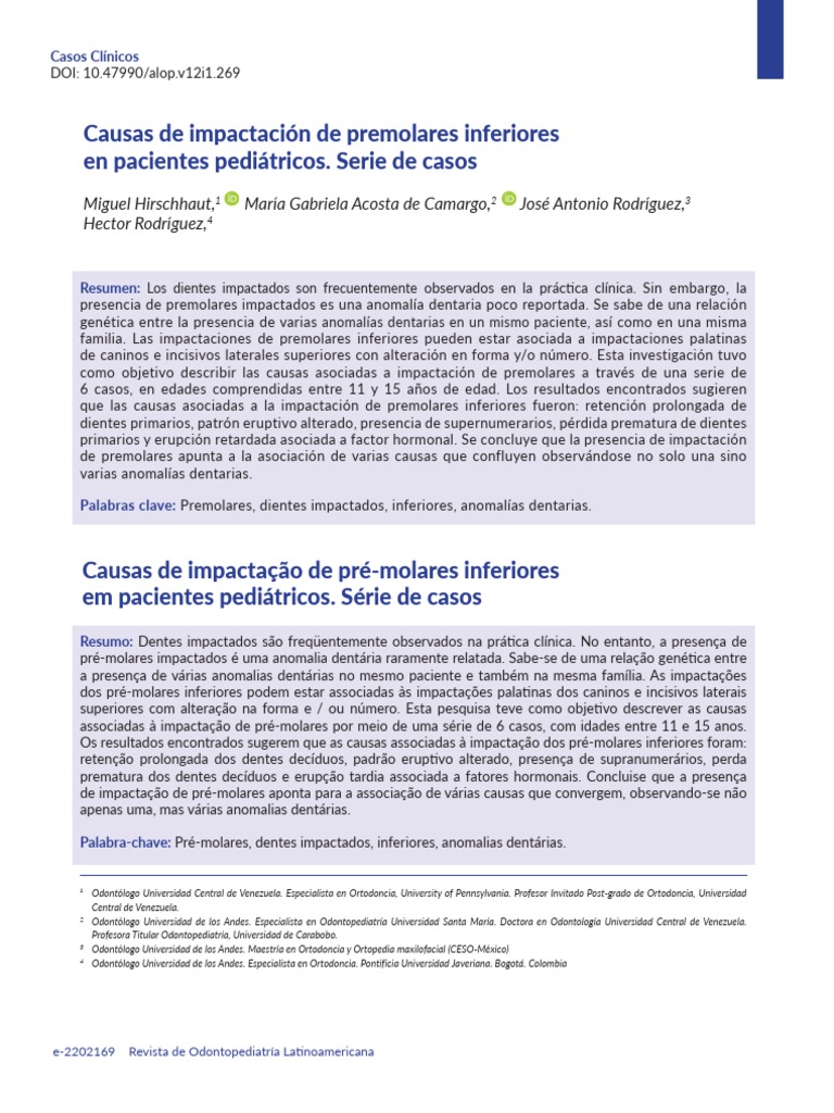 Causas de Impactación de Premolares Inferiores en Pacientes Pediátricos ...