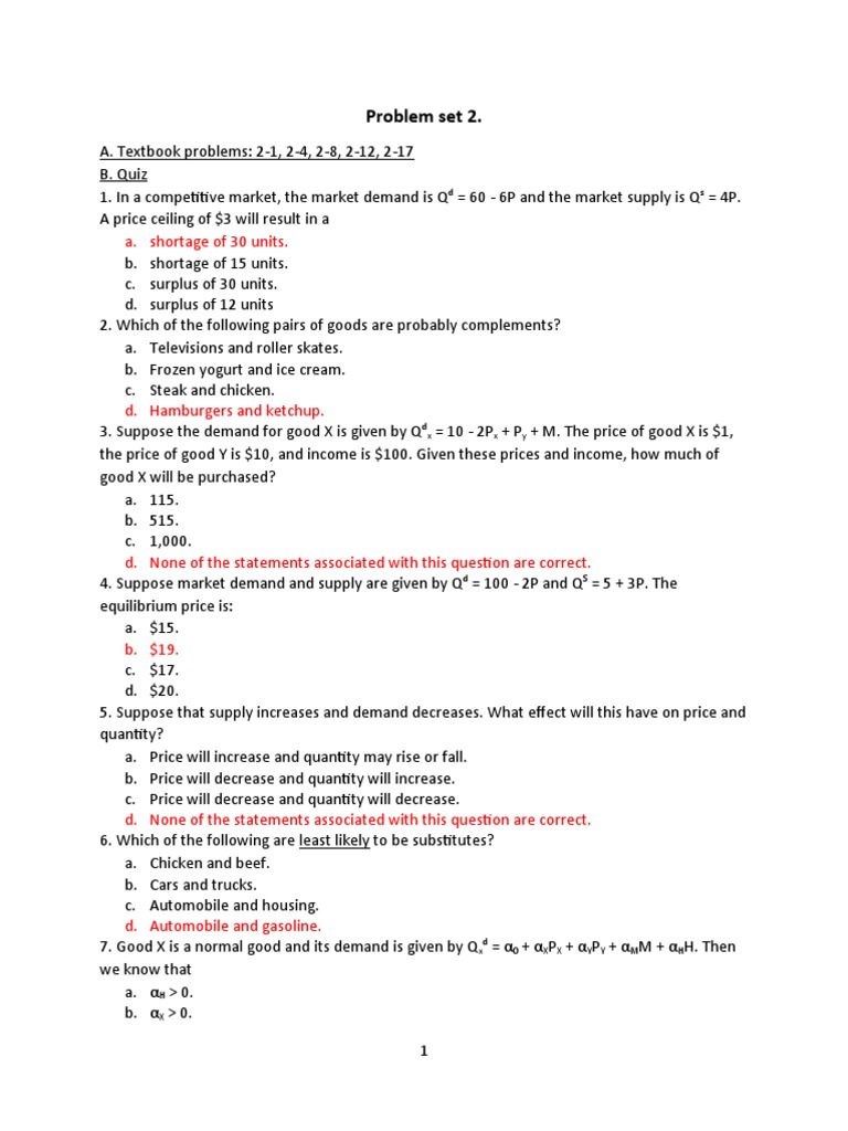 Problem Set 2 | PDF | Economic Surplus | Economic Equilibrium