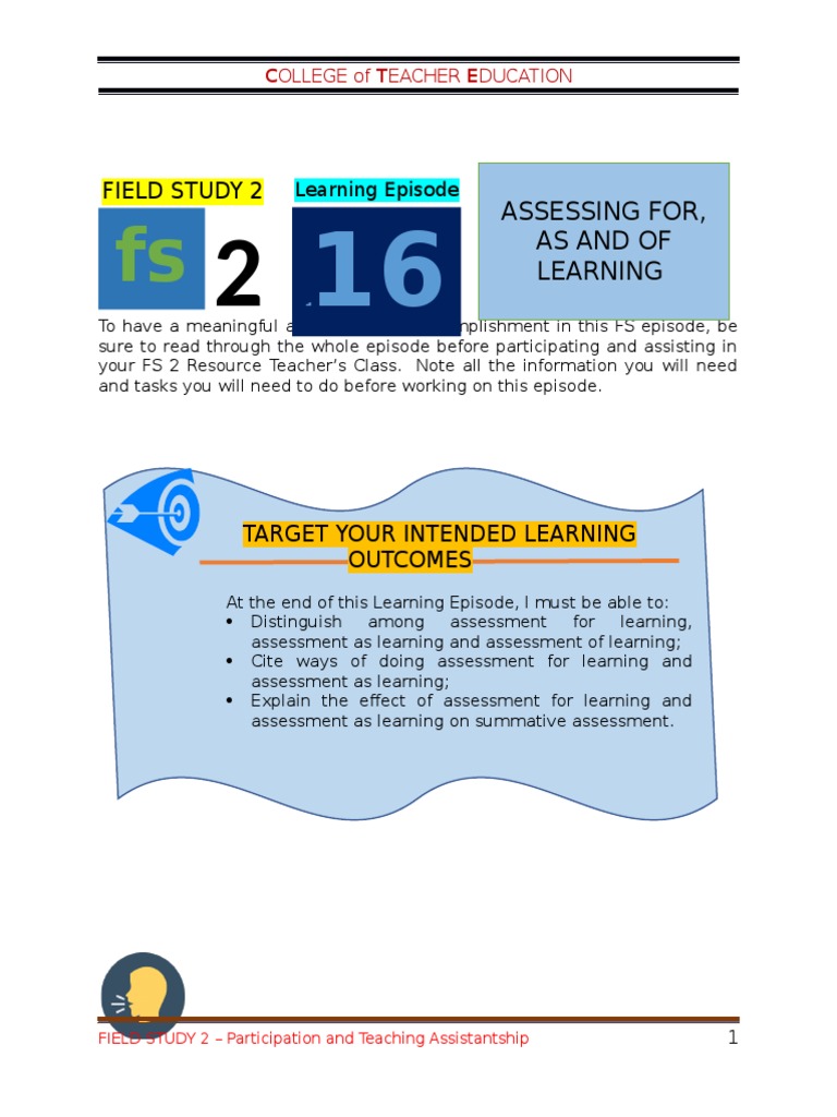 FIELD STUDY 2 Episode 16 | PDF | Educational Assessment | Teachers