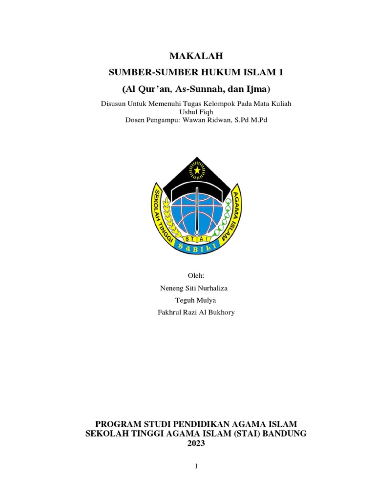 Makalah Sumber Hukum Islam (Qur'an, Sunnah, Ijma') | PDF Makalah Sumber Hukum Islam (Qur'an, Sunnah, Ijma') | PDF