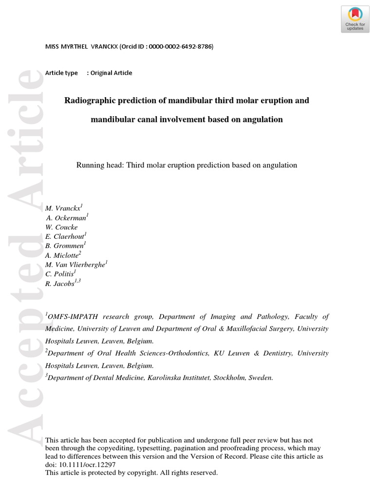 Radiographic Prediction of Mandibular Third Molar Eruption and ...