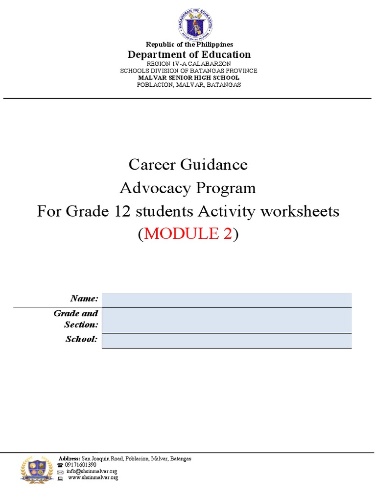Grade 12 Career Guidance Worksheets | PDF