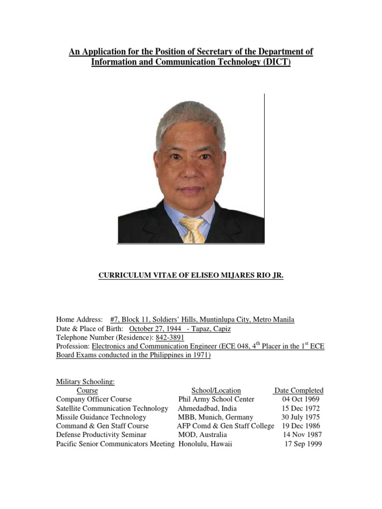 Biodata1 of Eliseo Mijares Rio JR W'97 | PDF | Philippines