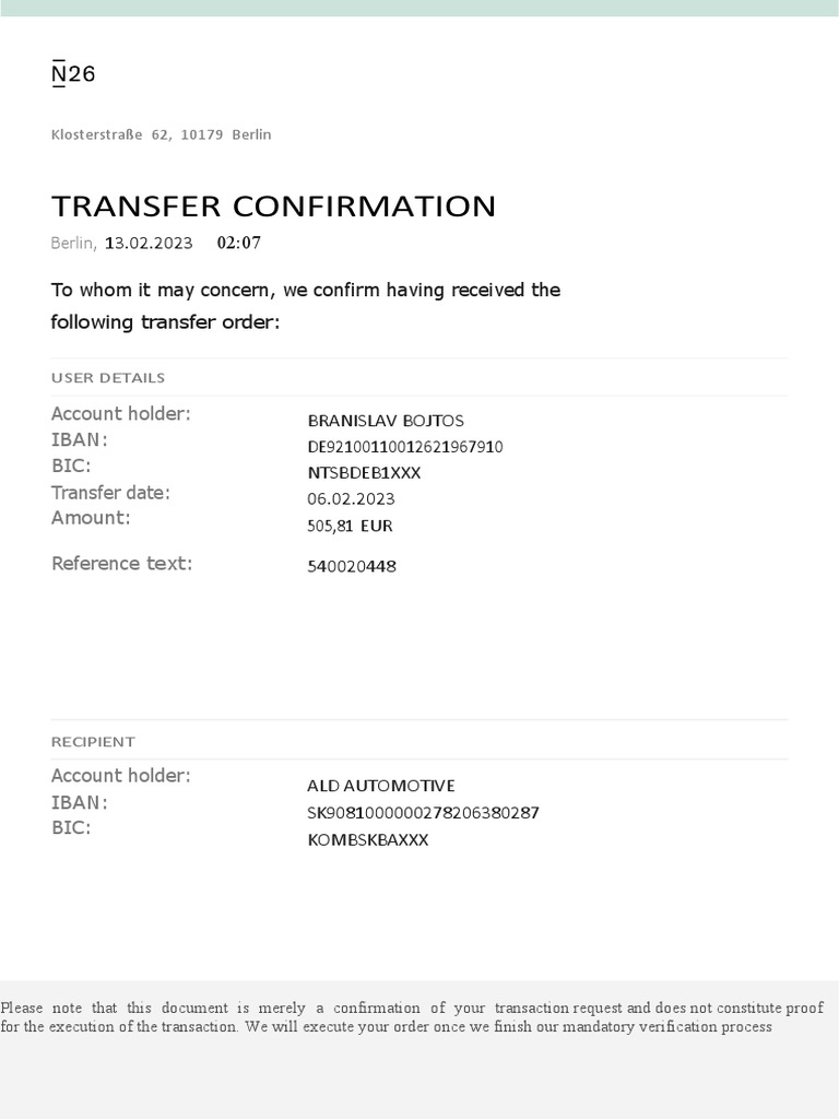 Transfer Confirmation - 1675715127427 | PDF