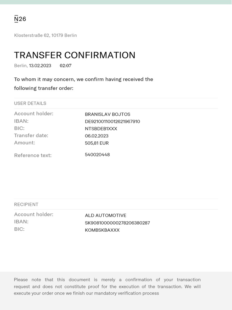 Transfer Confirmation - 1675715127427 | PDF
