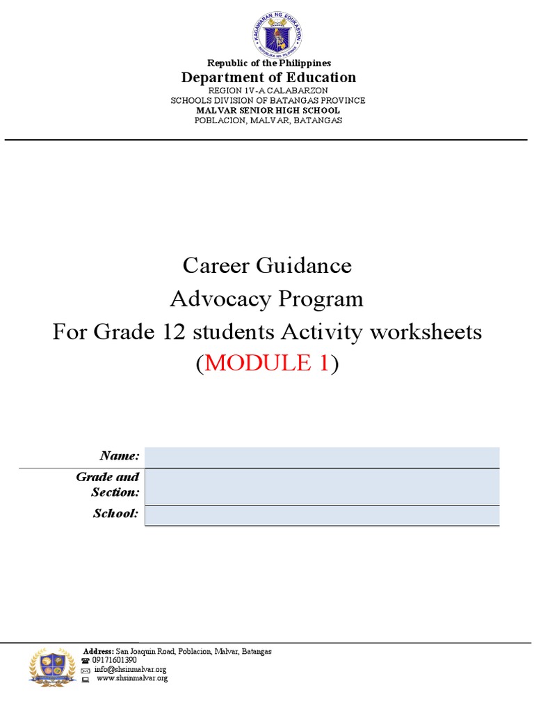 Cgap Grade 12 Worksheet - Module 1 | PDF