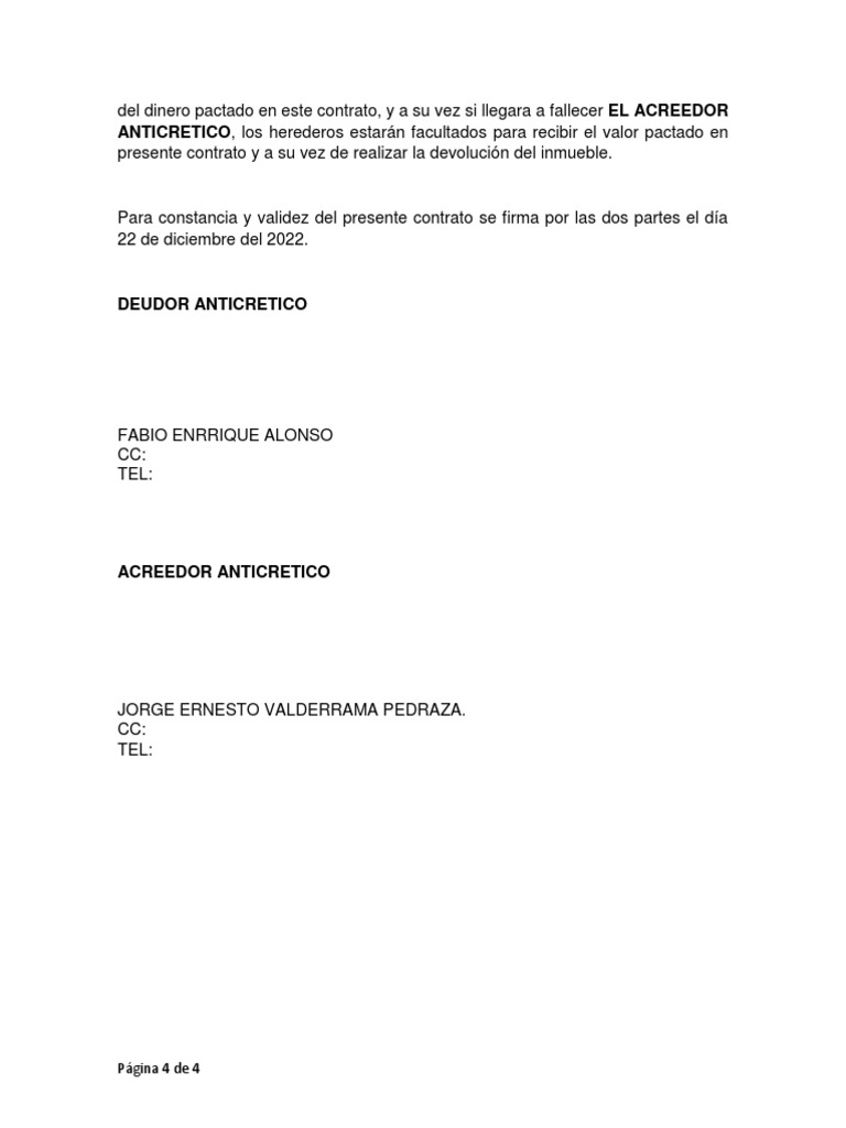 Contrato de Anticresis Hoja 4 | PDF