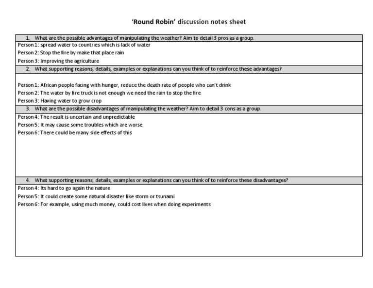 Round Robin' Discussion Notes Sheet-1 | PDF
