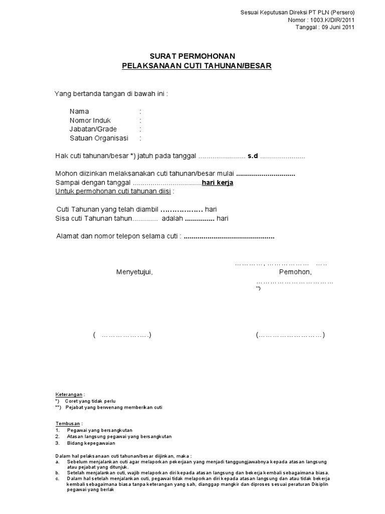 FORM CUTI TAHUNAN ATAU BESAR (1) Salinan | PDF