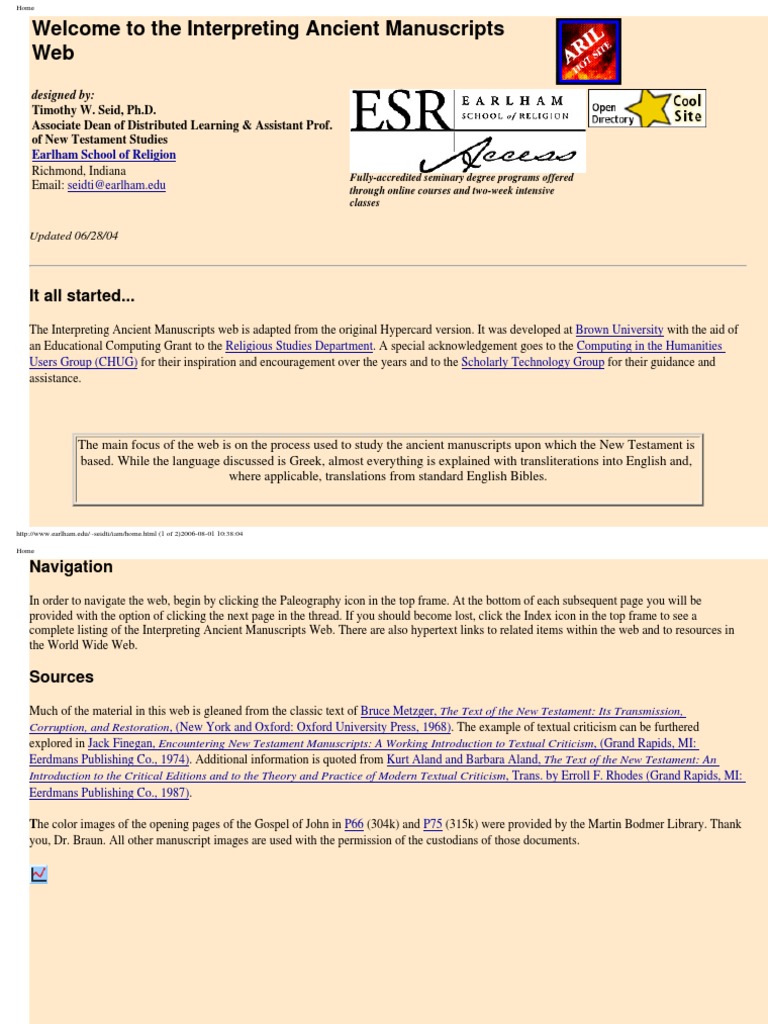 D - Earlham School of Religion - Interpreting Ancient Manuscripts - EN | PDF | Codex | Papyrus