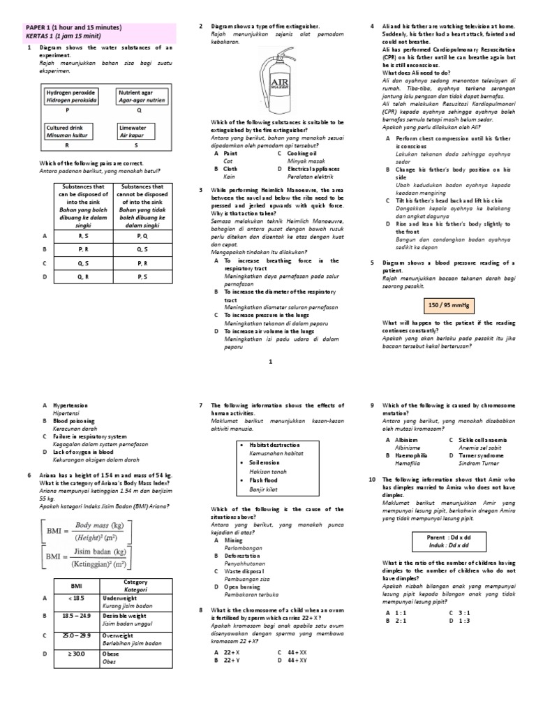 Paper 1 SPM Science 2021 | PDF | Body Mass Index | Atoms