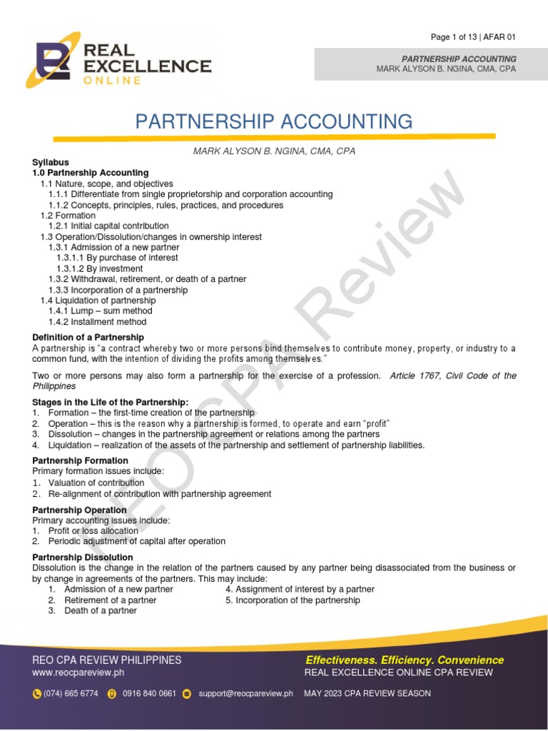 AFAR.01 Partnership Accounting | PDF | Balance Sheet | Partnership