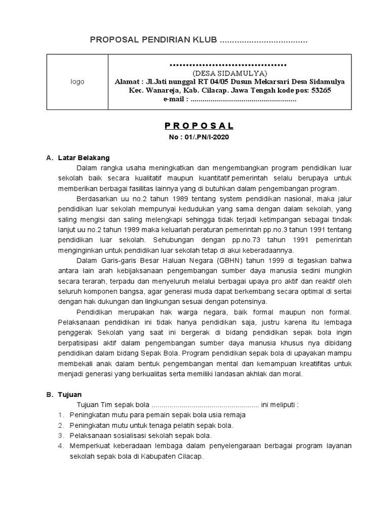 Proposal Pendirian SSB Pegasus Nezawa | PDF