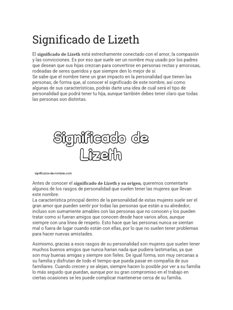 Significado de Lizeth | PDF | Amor