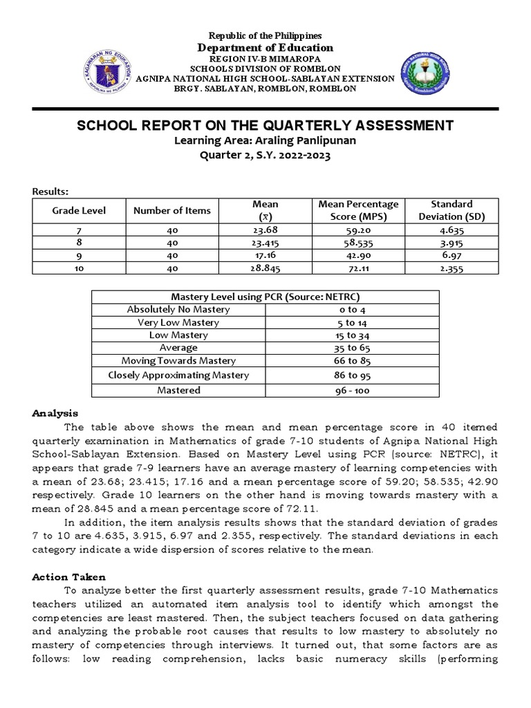 Q1 - Analysis - Mathematics - Quarterly Assessment | PDF | Equations ...