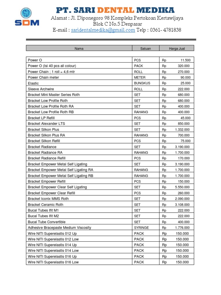 Price List Bahan Pt. Sari Dental Medika | PDF | Materials