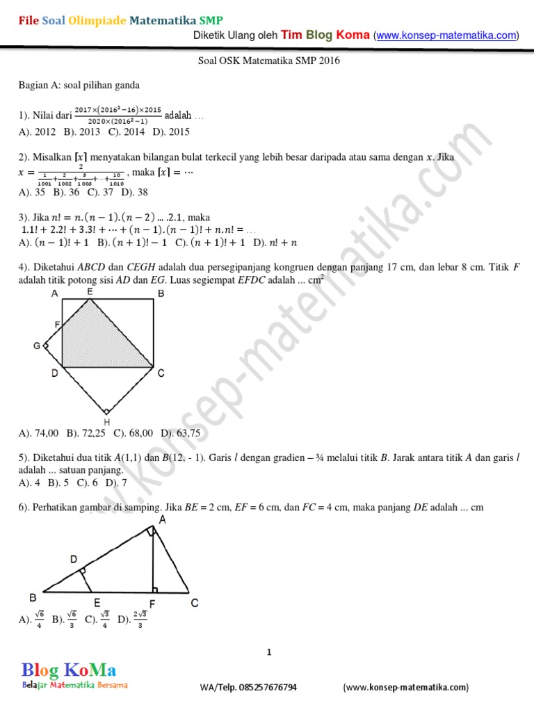 2016 Soal Osk Matik SMP | PDF