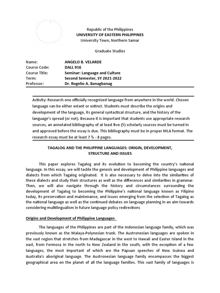 Language Origin of Tagalog | PDF | Tagalog Language | English Language