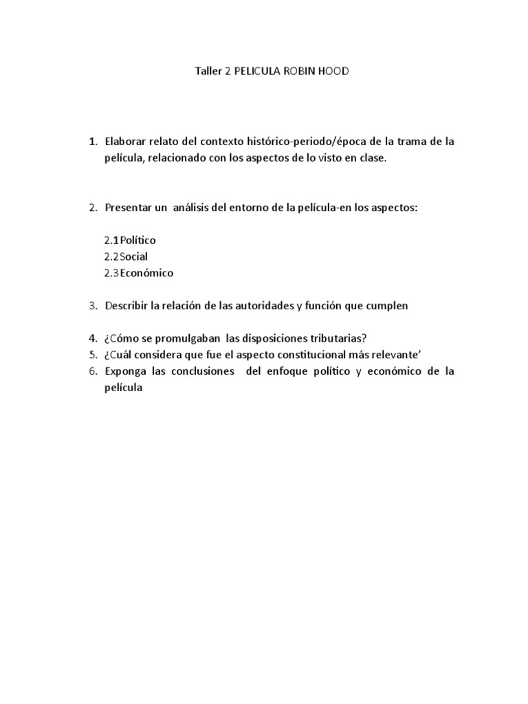 Taller 2 Pelicula Robin Hood | PDF