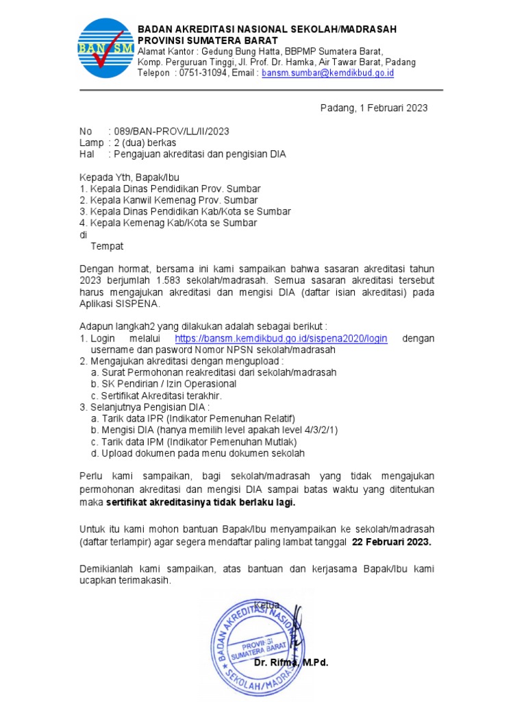 Surat Edaran Pengisian Sispena 2023 Ok | PDF