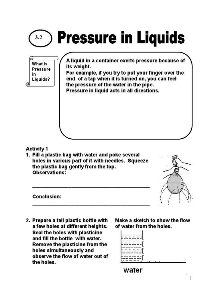 3.2 Pressure in Liquid | PDF | Pressure | Liquids