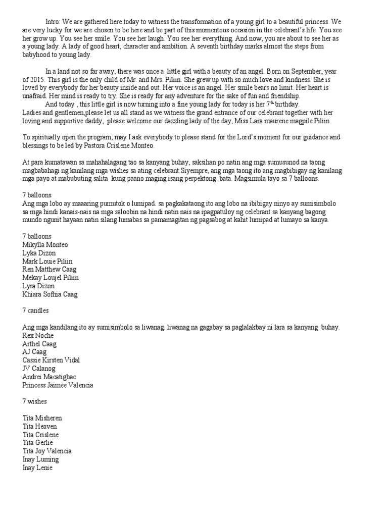 7th Bday Script | PDF