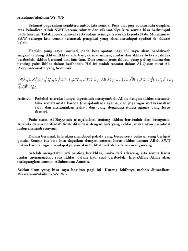 Pidato Singkat Tentang Ikhlas | PDF