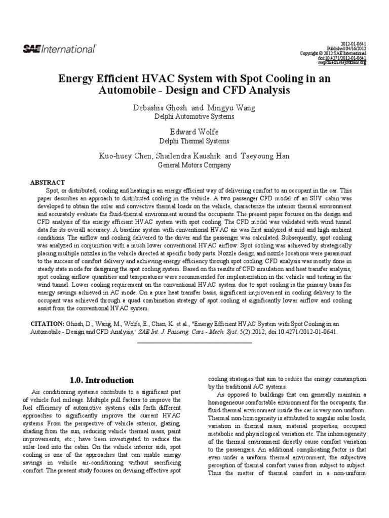 Energy Efficient HVAC System With Spot Cooling in An Automobile ...