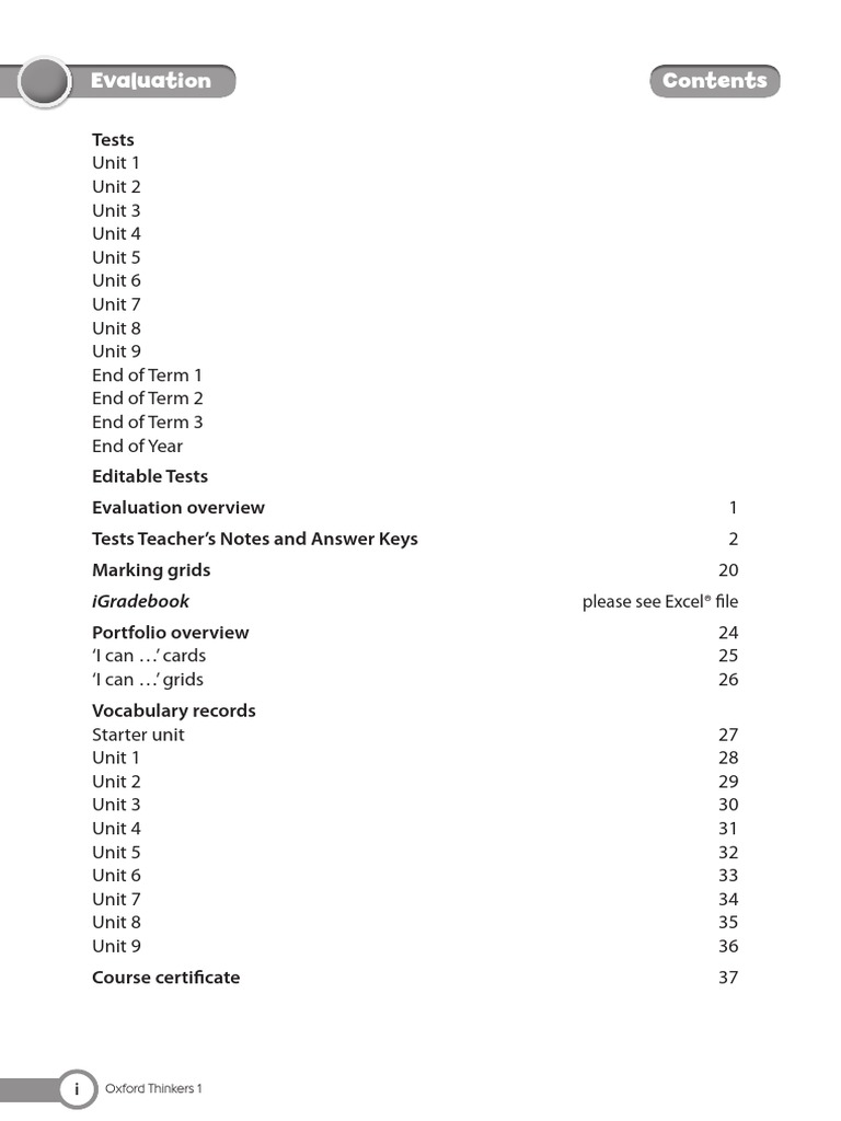 Oxford Thinkers 1 Evaluation Material and Test Notes | PDF ...