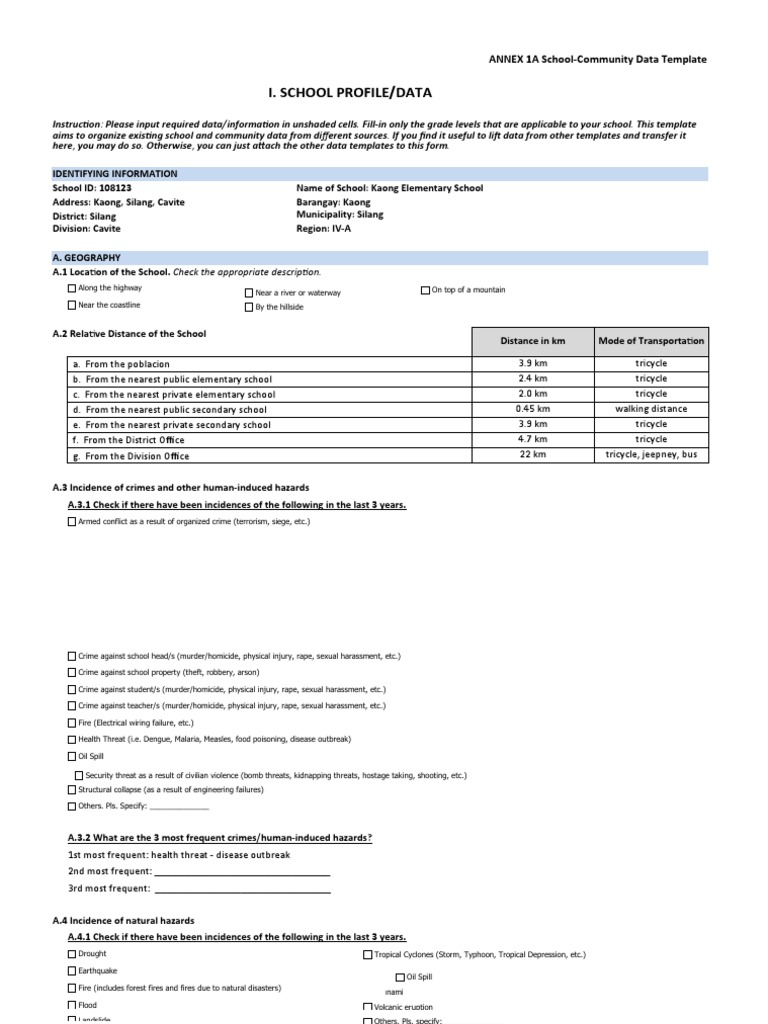 KAONG-ES Sip Annex 1a School-Community Data Template | PDF | Natural ...